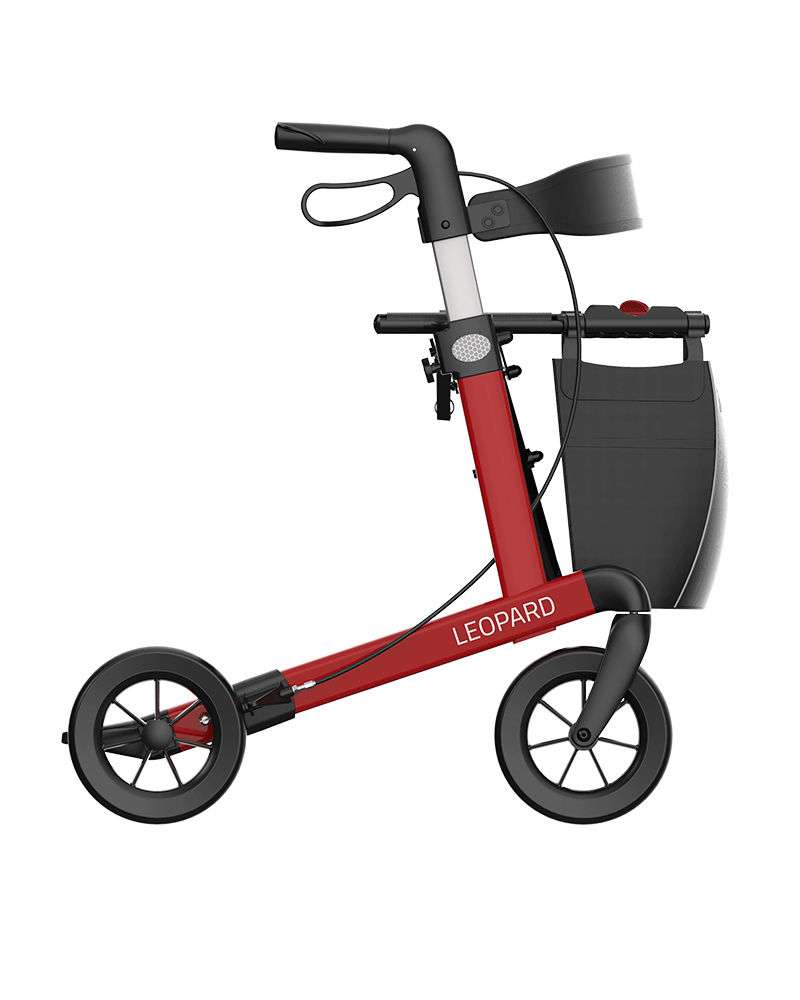 Leopard rollator with soft wheels, red, seat height 55 cm, incl ...